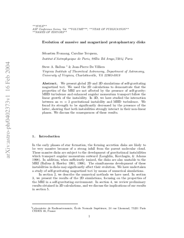 (PDF) Evolution of massive and magnetized protoplanetary disks
