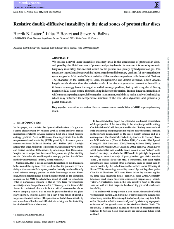 (PDF) Resistive double-diffusive instability in the dead zones of ...