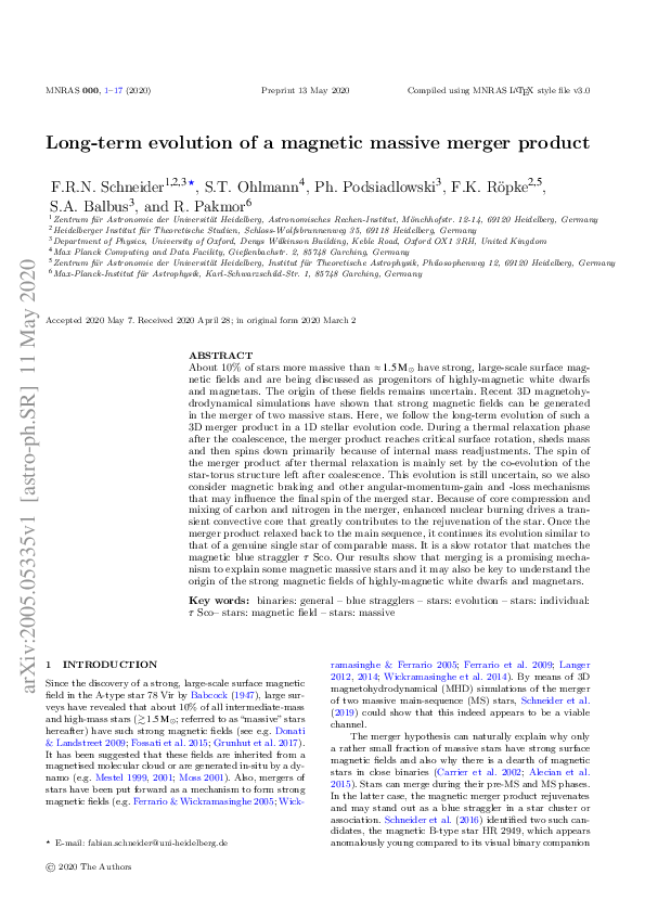 (PDF) Long-term evolution of a magnetic massive merger product