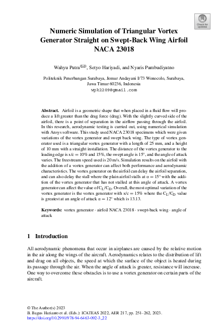 (PDF) Numeric Simulation of Triangular Vortex Generator Straight on ...
