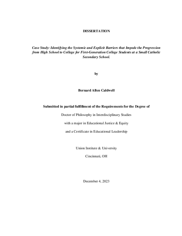 (PDF) Dissertation Final 6th Draft with Form Style Formating BACaldwell 2023 1