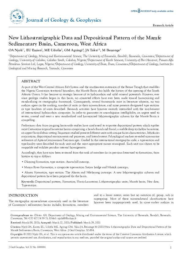 (PDF) New Lithostratigraphic Data and Depositional Pattern of the Mamfe ...