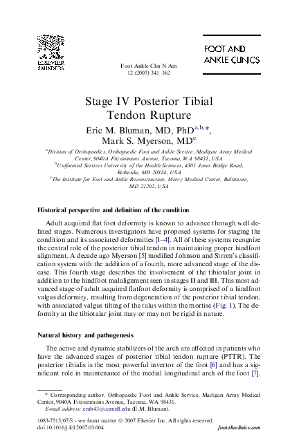 (PDF) Stage IV Posterior Tibial Tendon Rupture
