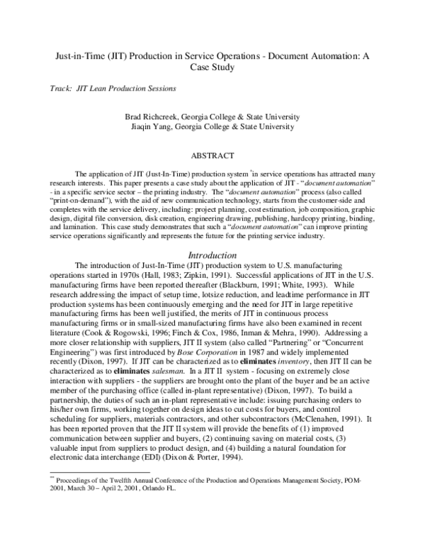 (PDF) Just-in-Time (JIT) Production in Service Operations - Document Automation: A Case Study