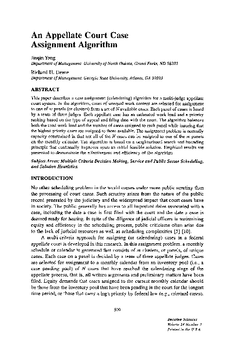 (PDF) An Appellate Court Case Assignment Algorithm
