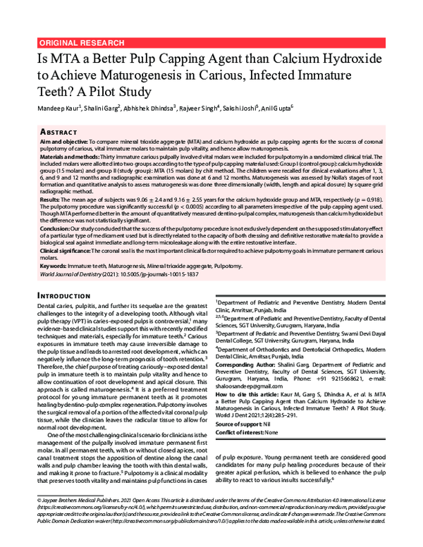 (PDF) Is MTA a Better Pulp Capping Agent than Calcium Hydroxide to ...
