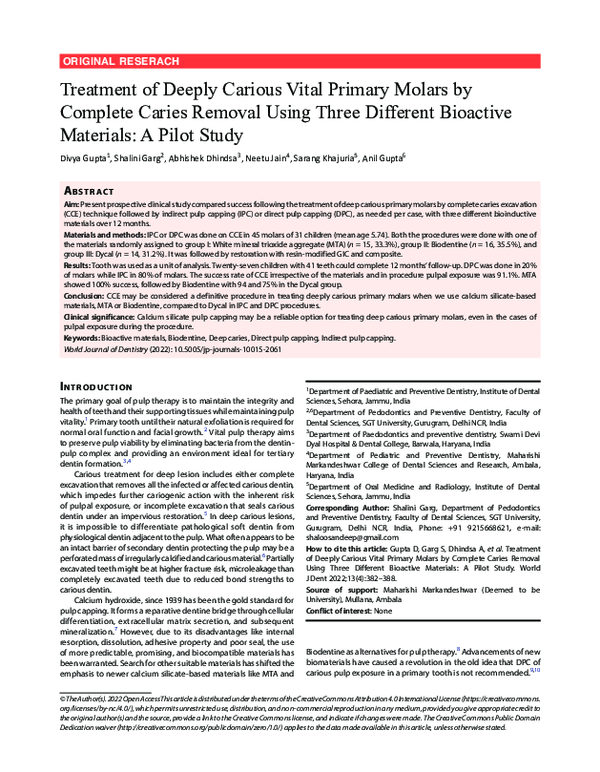 (PDF) Treatment of Deeply Carious Vital Primary Molars by Complete ...