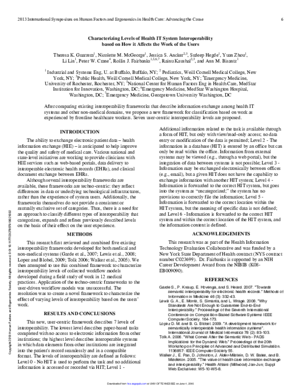 (PDF) Characterizing Levels of Health IT System Interoperability based ...