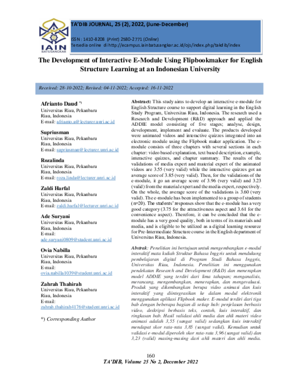 (PDF) The Development of Interactive E-Module Using Flipbookmaker for English Structure Learning ...