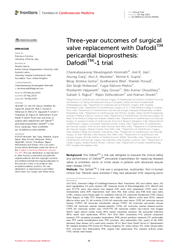 (PDF) Three-year outcomes of surgical valve replacement with Dafodil ...