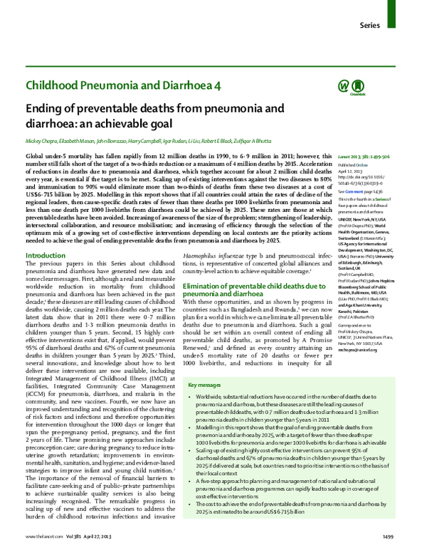 (PDF) Childhood Pneumonia and Diarrhoea 4 Ending of preventable deaths from pneumonia and ...