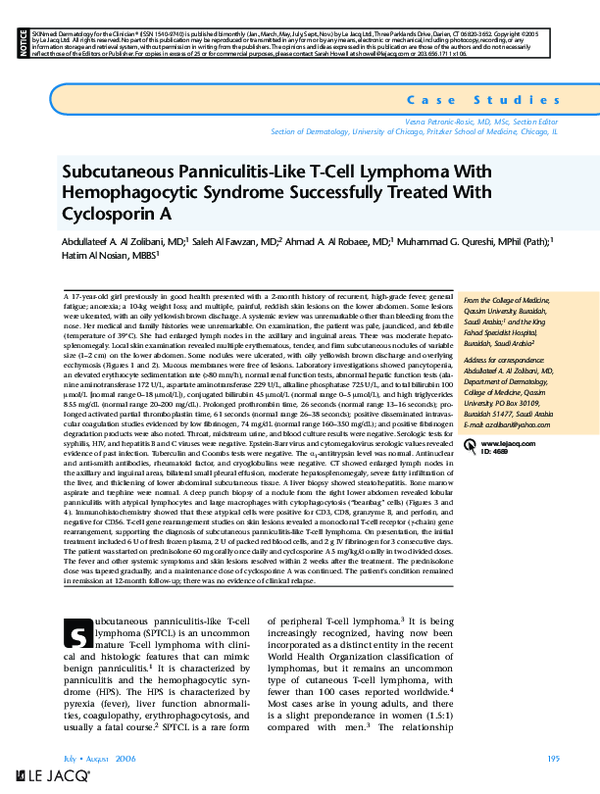 (PDF) Subcutaneous panniculitis‐like T‐cell lymphoma manifested as a ...