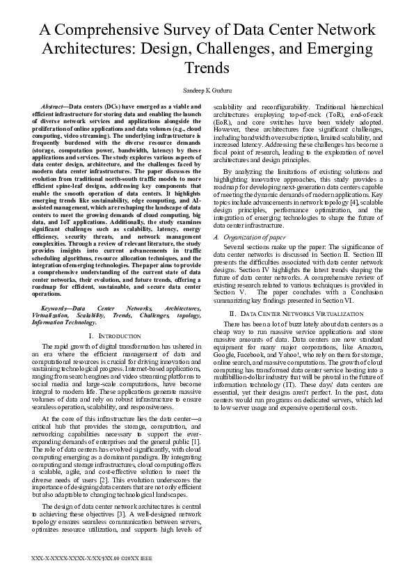 (PDF) A Comprehensive Survey of Data Center Network Architectures: Design, Challenges, and ...