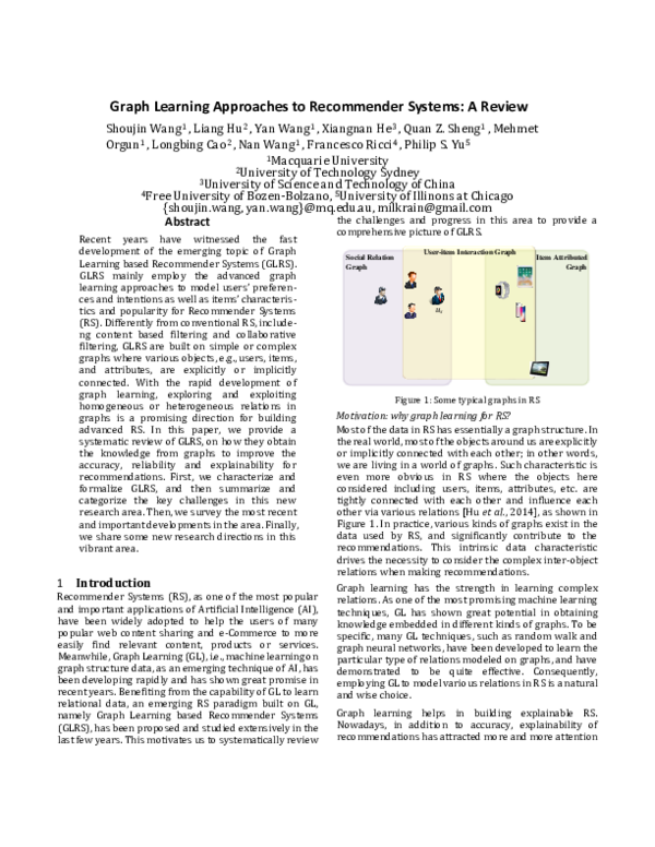 (PDF) Graph Learning Approaches to Recommender Systems: A Review