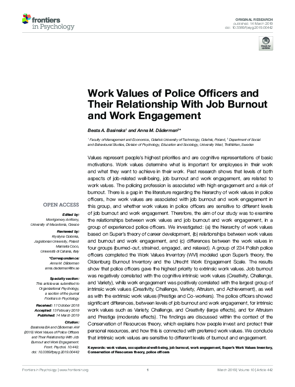 (PDF) Work Values of Police Officers and Their Relationship With Job ...