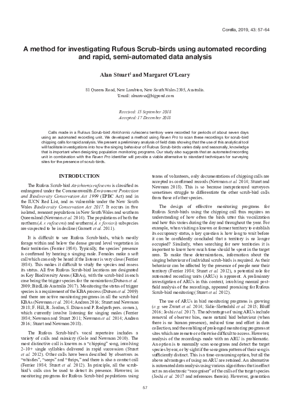 (PDF) A method for investigating Rufous Scrub-birds using automated recording and rapid, semi ...