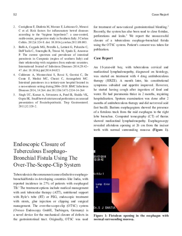 (PDF) Endoscopic Closure of Tuberculous Esophago-Bronchial Fistula Using The Over-The-Scope-Clip ...