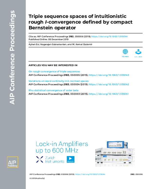 (PDF) Triple sequence spaces of intuitionistic rough I-convergence defined by compact Bernstein ...