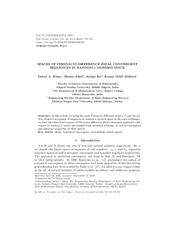 (PDF) Spaces of Fibonacci Difference Ideal Convergent Sequences in ...