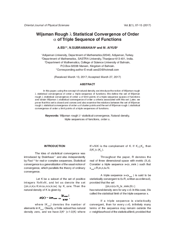 (PDF) Wijsman Rough λ Statistical Convergence of Order α of Triple Sequence of Functions