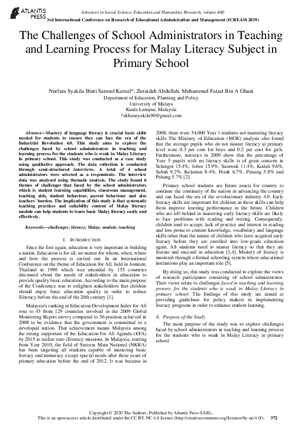 (PDF) The Challenges of School Administrators in Teaching and Learning Process for Malay ...