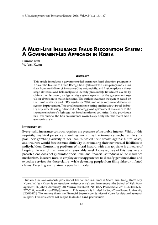 (PDF) A Multi‐Line Insurance Fraud Recognition System: A Government‐Led ...
