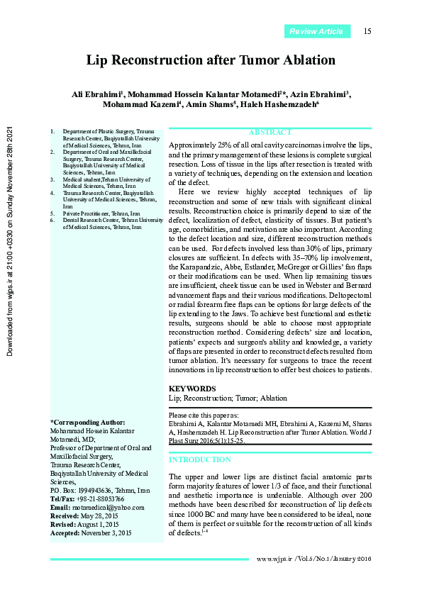 (PDF) Lip Reconstruction after Tumor Ablation