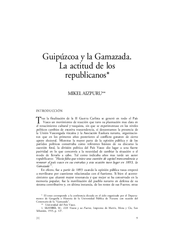 (PDF) Guipúzcoa y la Gamazada: La actitud de los republicanos