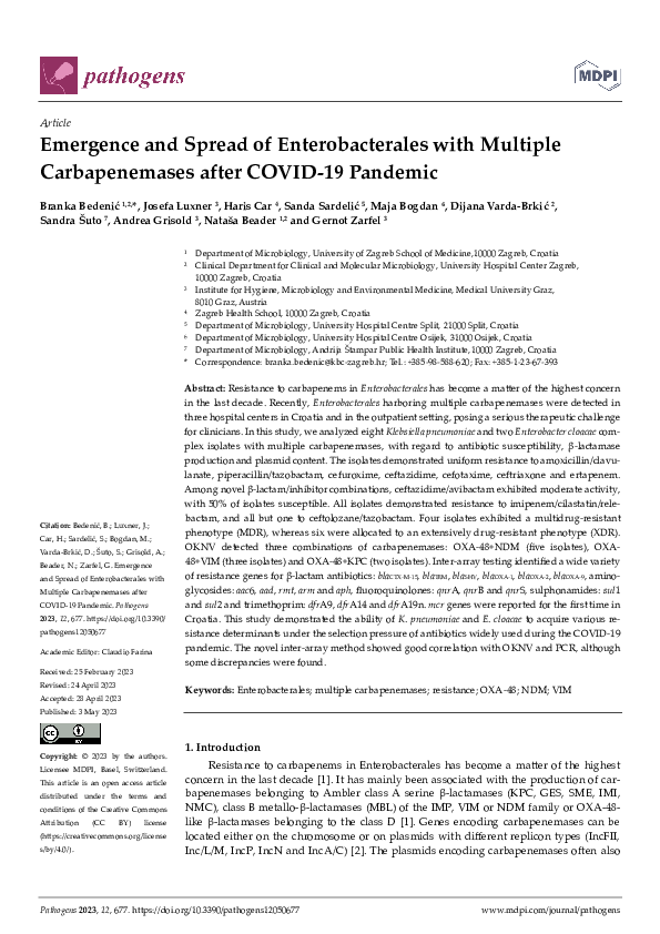 (PDF) Emergence and Spread of Enterobacterales with Multiple ...
