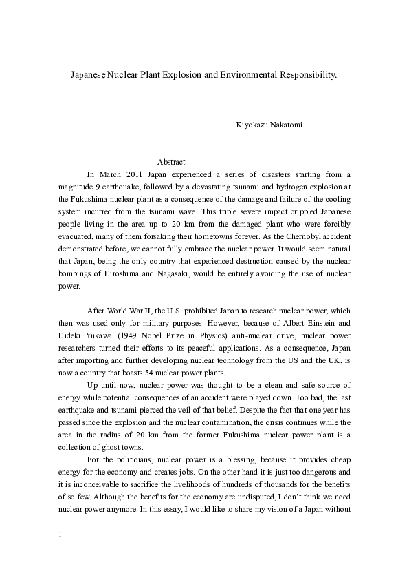 (PDF) Japanese nuclear plant explosion and environmental responsibility
