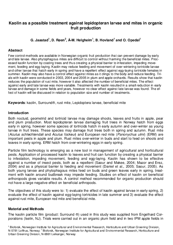 (PDF) Kaolin as a possible treatment against lepidopteran larvae and ...