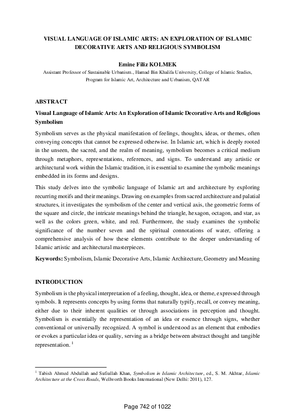 (PDF) Visual Language of Islamic Arts: An Exploration of Islamic Decorative Arts and Religious ...