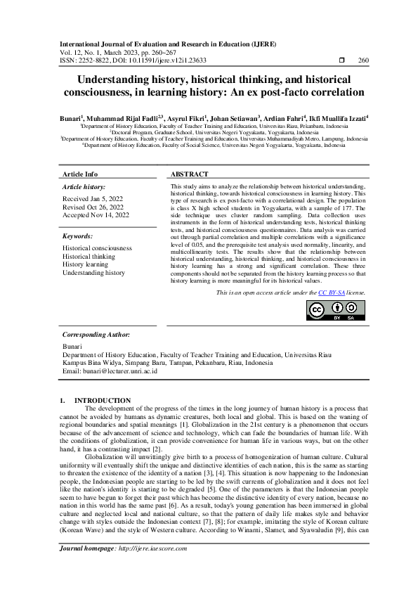 (PDF) Understanding history, historical thinking, and historical ...