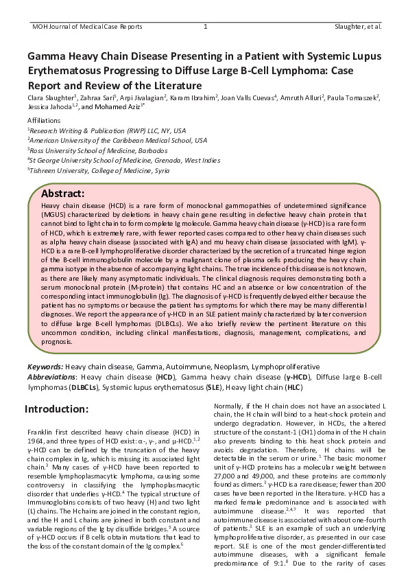 (PDF) Gamma Heavy Chain Disease Presenting in a Patient with Systemic ...