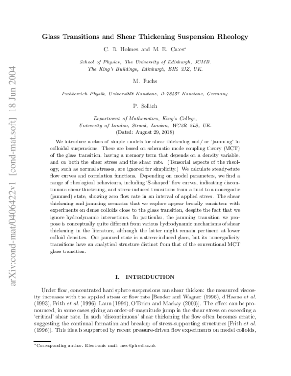 (PDF) Glass transitions and shear thickening suspension rheology
