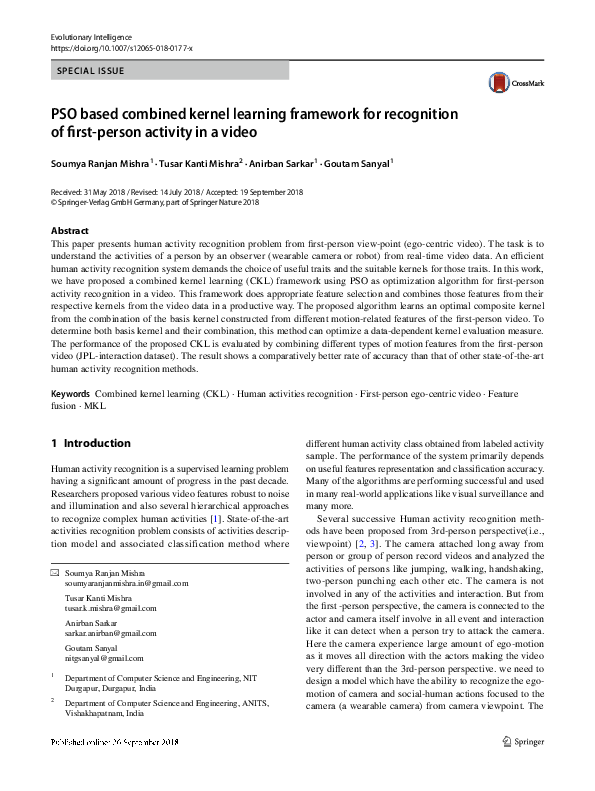 (PDF) PSO based combined kernel learning framework for recognition of first-person activity in a ...
