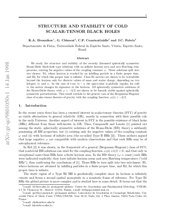 (PDF) Structure and stability of cold scalar-tensor black holes