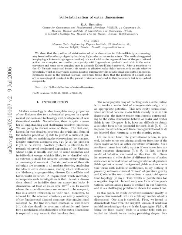 (PDF) Self-stabilization of extra dimensions