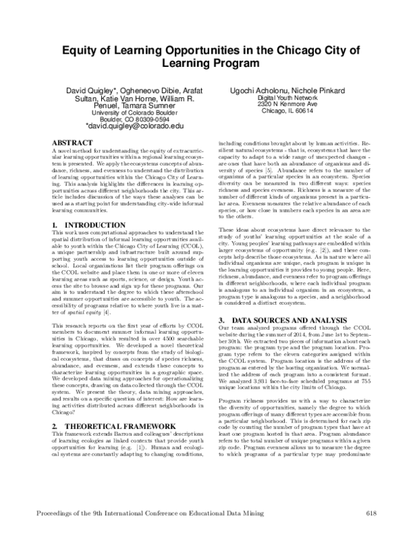 (PDF) Equity of Learning Opportunities in the Chicago City of Learning ...