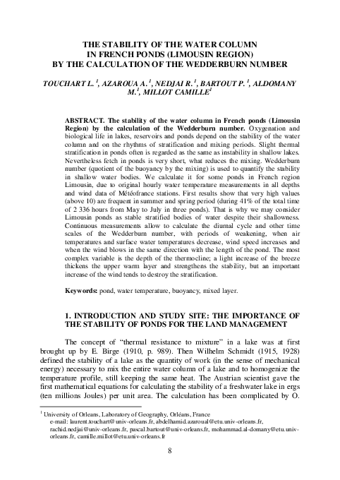(PDF) The stability of the water column in french ponds (limousin ...