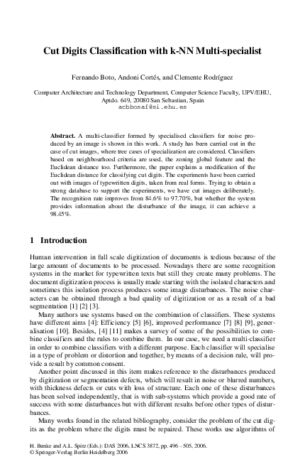 (PDF) Cut Digits Classification with k-NN Multi-specialist