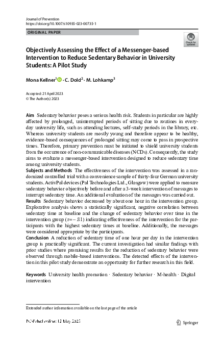 (PDF) Objectively Assessing the Effect of a Messenger-based Intervention to Reduce Sedentary ...