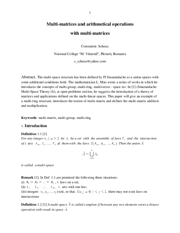 (PDF) Multi-matrices and arithmetical operations with multi-matrices
