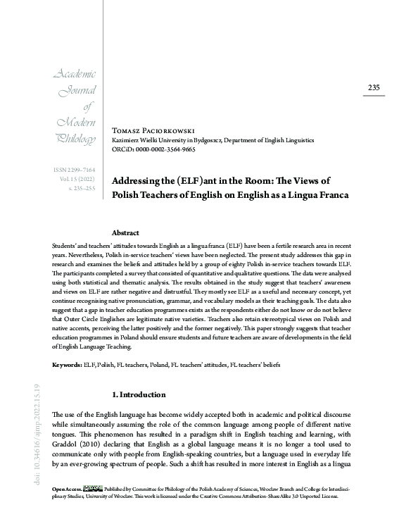 (PDF) Addressing the (ELF) ant in the Room: The Views of Polish ...