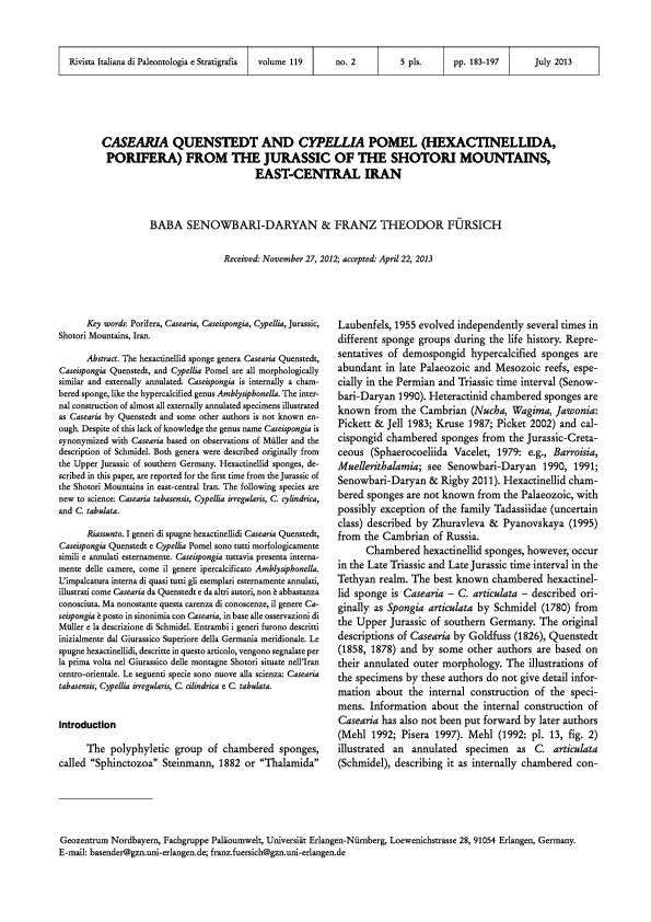 (PDF) Casearia Quenstedt and Cypellia Pomel (Hexactinellida, Porifera ...
