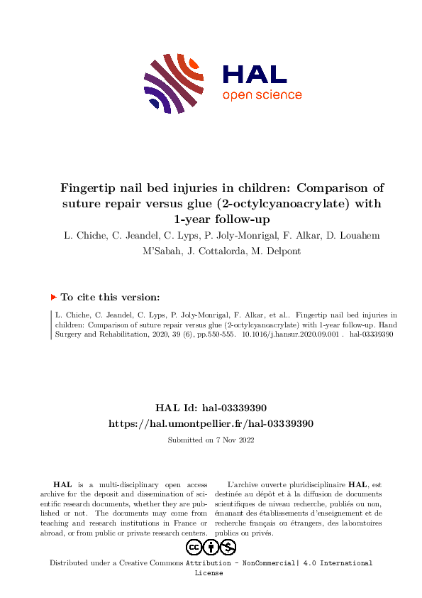(PDF) Fingertip nail bed injuries in children: Comparison of suture ...
