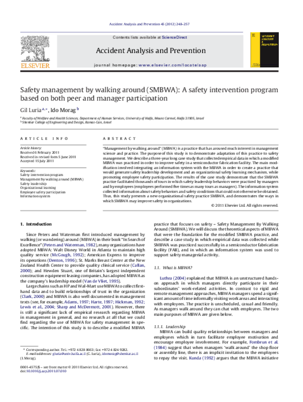 (PDF) Safety management by walking around (SMBWA): A safety ...