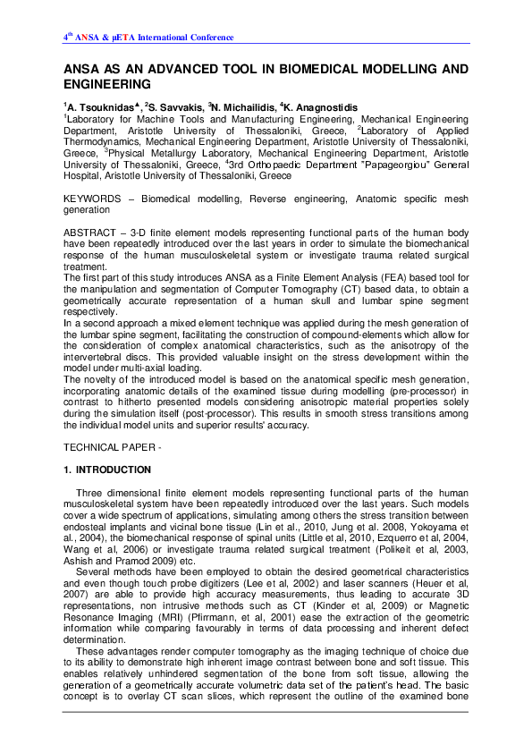 (PDF) Ansa as an Advanced Tool in Biomedical Modelling and Engineering
