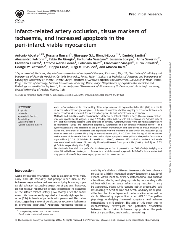(PDF) Infarct-related artery occlusion, tissue markers of ischaemia ...