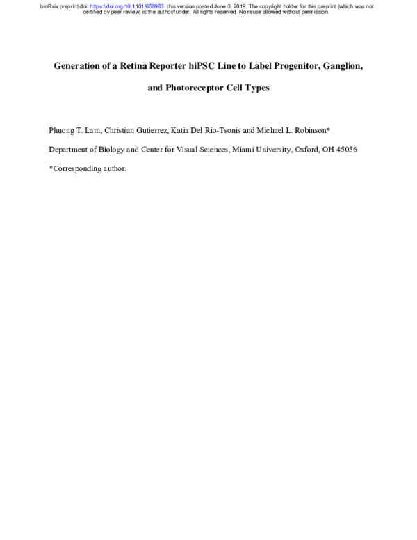 (PDF) Generation of a Retina Reporter hiPSC Line to Label Progenitor ...